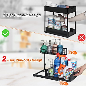 Haturi Under Sink Organizer, 2 Tier Sliding Shelves & Height Adjustable Under Cabinet Storage, Metal Pull Out Shelf and Non-Slip Feet Under Cabinet Sink Organizers and Storage for Kitchen Bathroom
