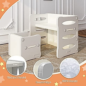 BanaSuper Kid's Table and 2 Chairs Set Plastic Activity Table for Toddlers Children Desk Ideal for Arts & Crafts Snack Time Homeschooling Homework Gift for Boy & Girl(Grey with 2 Chairs Set)