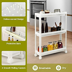 S AFSTAR 3 Tier Rolling Utility Cart Set of 2, Slide Out Mobile Utility Cart for Small Space, Free Combination-Easy Assembly Shelving Unit, 2-Pack 3-Tier Slim Storage Cart for Bathroom Laundry Room