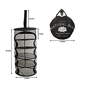 9 Inch 5 Level Micro Hanging Dry Net Indoor/Closet Drying Rack for Herbs, Plants, Organizer, Freshner - Black Mash Screen with Top-to-Bottom Zipper - Apartment Size with Zipped Storage Pouch