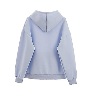 KEEVICI Women Kawaii Cartoon Cute Cat Graphic Casual Cotton Pullover Hoodies Sweatshirt Blue