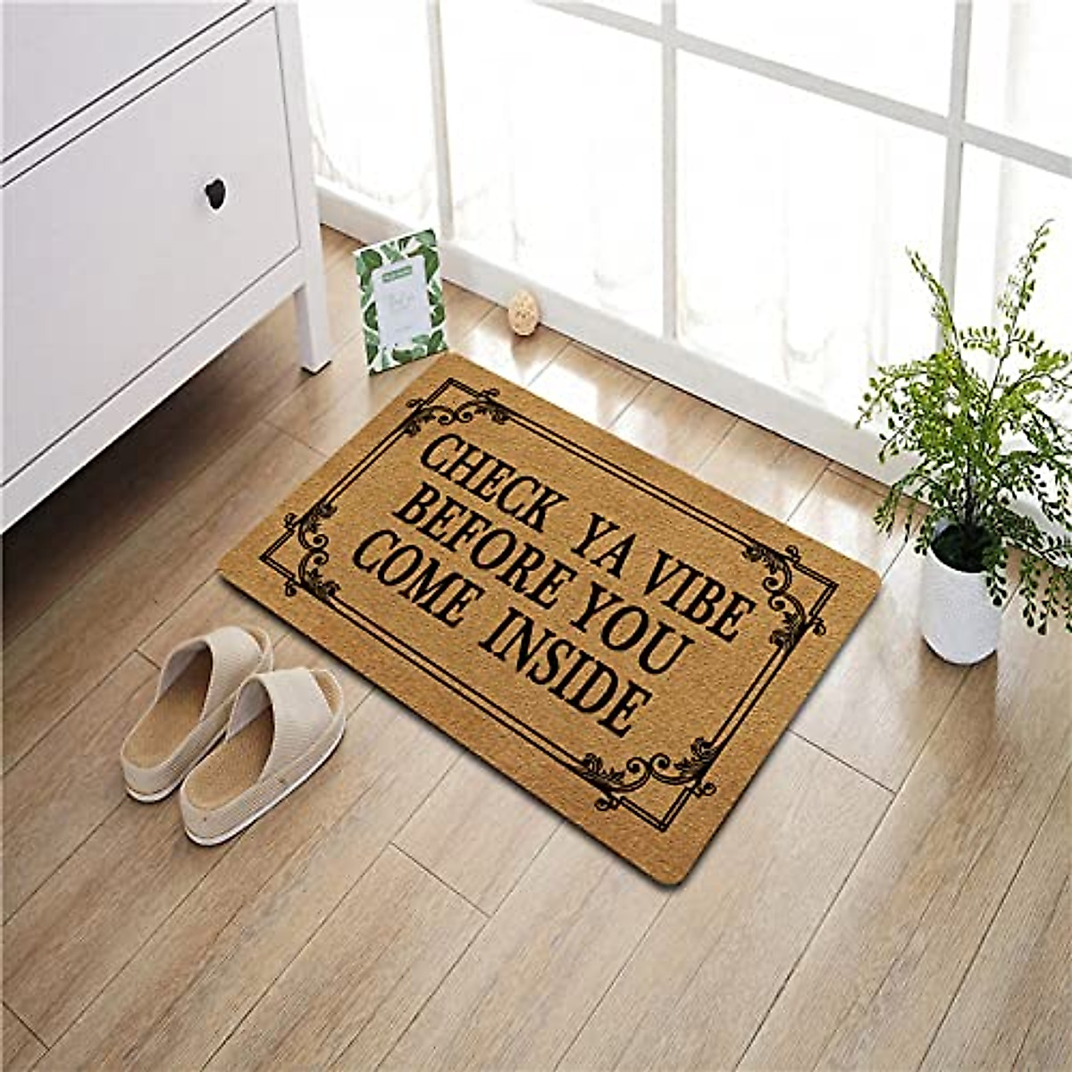 Funny Welcome Doormat(23.6 x 15.7 inch) Non-Slip mat Gift mat Personalized Home Decor mats for in Door Kitchen Entrance Rugs and Mats (Check Ya Vibe Before You Come Inside)