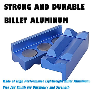 BARTOO Aluminum 4" Vise Jaws Pads, Magnetic Reversible Pipe Vise, AN Fitting Vice Jaw Covers, Professional Grade Multi-Purpose Vise Jaw Protective Inserts for Any Metal Bench Vice (4", Blue)