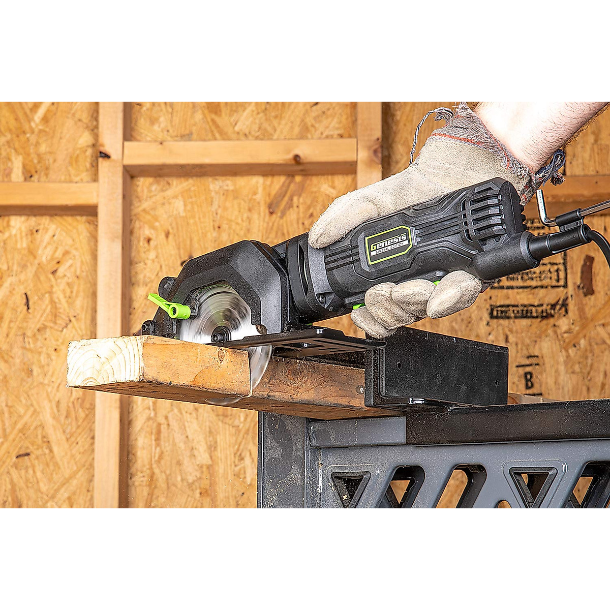 Genesis GCS445SE 4.0 Amp 4-1/2" Compact Circular Saw with 24T Carbide-Tipped Blade, Rip Guide, Vacuum Adapter, and Blade Wrench