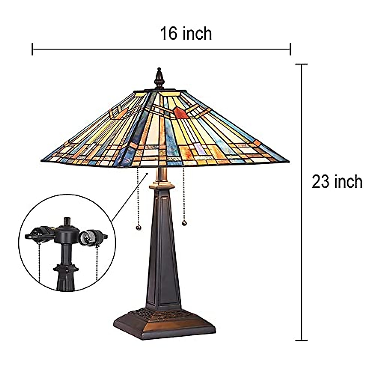 COTOSS Tiffany Table Lamp 16" Wide Handmade Stained Glass Lamp Shade 2 Light Blue Mission Style Vintage Table Lamp for Living Room Bedroom
