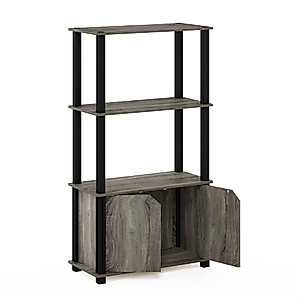 Furinno Brahms 4-Tier Multipurpose Bookcase/Bookshelf/Display Shelf/Display Rack with Door, French Oak Grey/Black