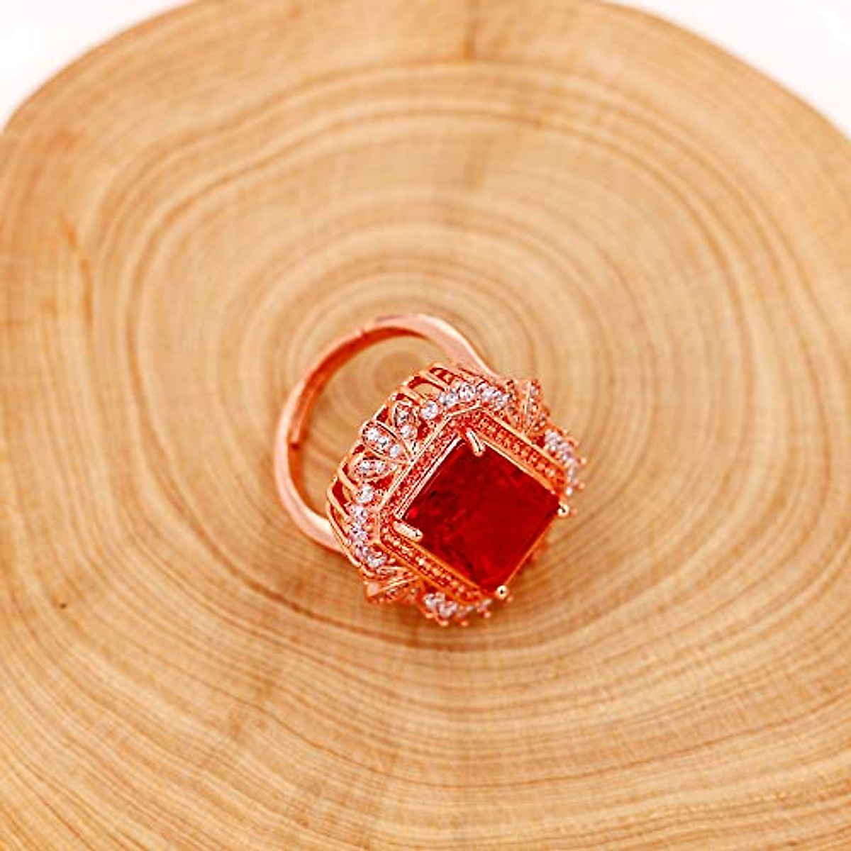 Uloveido Rose Gold Plated Emerald Cut 5 CT Simulated Ruby Ring, Adjustable Red CZ Birthstone Rings Wedding Engagement Rings Women Y988