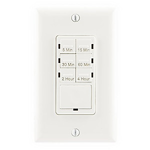 GE Push-Button Countdown Timer Switch, 5-15-30 Minute/1-2-4 Hour, ON/Off, No Neutral Wire Needed, Ideal for Lights, Exhaust Fans, Heaters, Wall Plate Included, 15318 , White