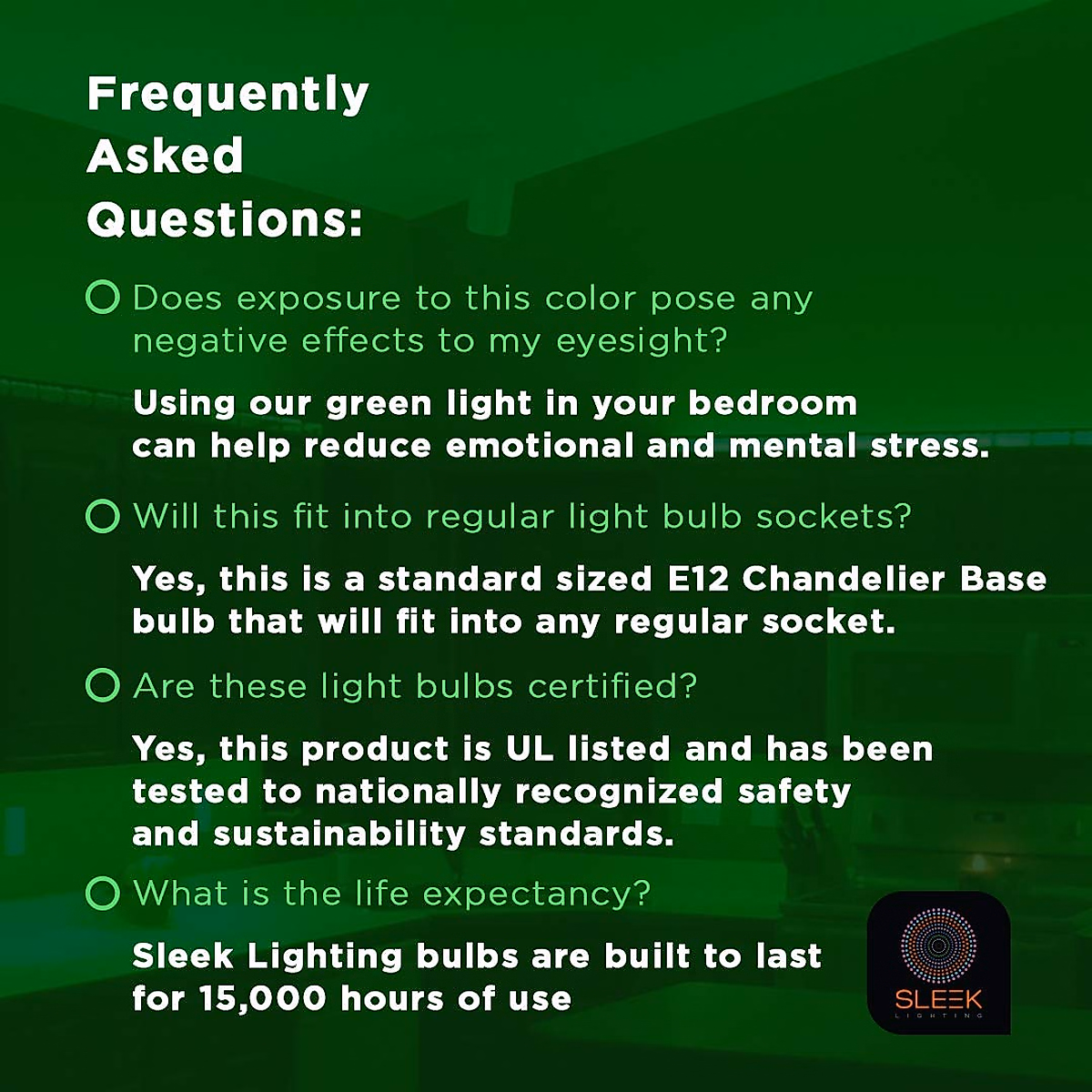 SLEEKLIGHTING 5Watt E12 LED Filament Candelabra Green Light Bulb, (60W Incandescent Replacement) Chandelier Torpedo Tip, Clear Glass Cover E12 Base 4 Pack