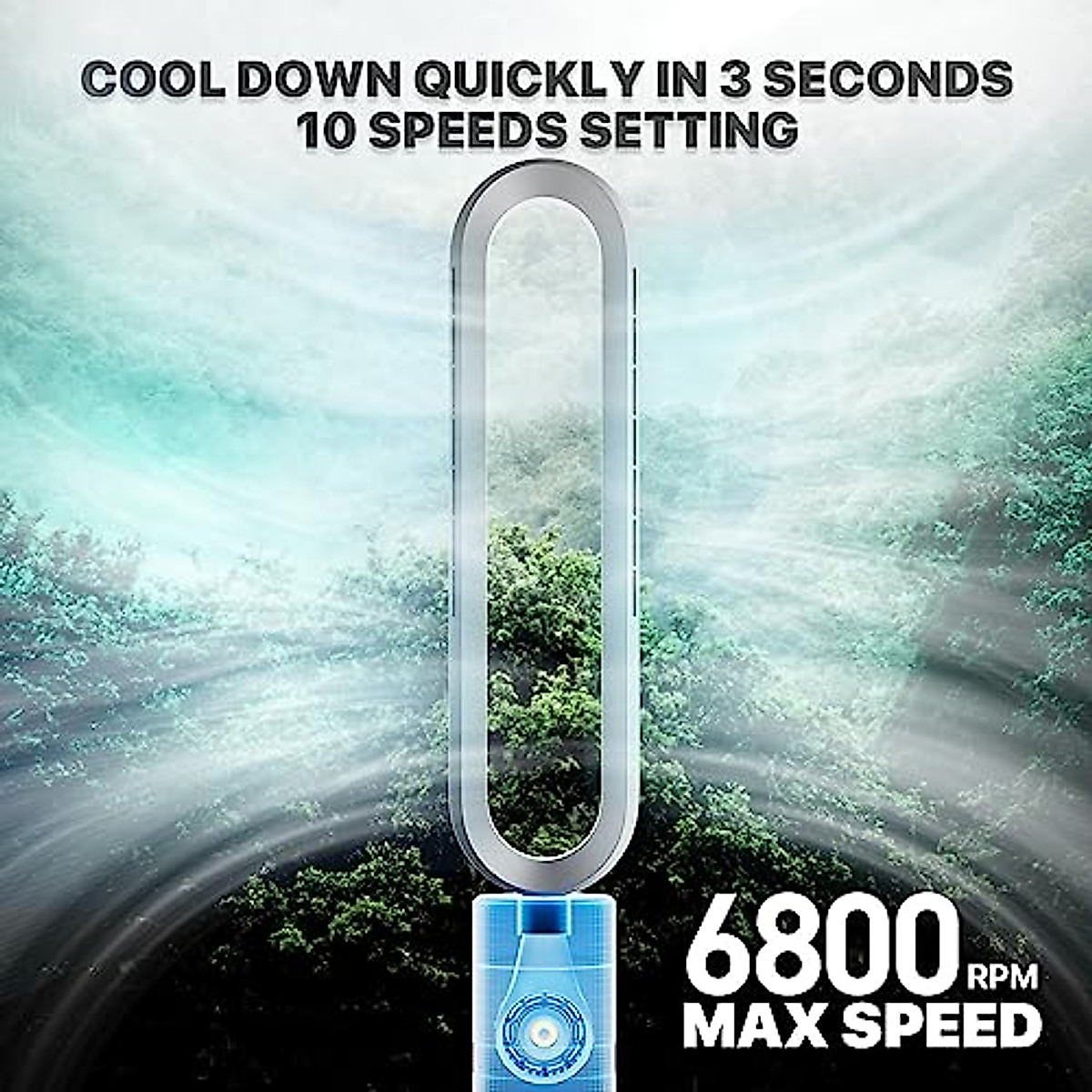 mollie 38-Inch Quiet Oscillating Bladeless Tower Fan Remote Control Bedroom Office Home Room Indoor 9H Timer 10-Speeds Modes Electric Household Summer Cooling Floor Standing Leafless Fan White