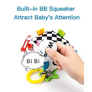 Jollybaby Baby Car Seat Toys with Rattles & Teether, Black & White High Contrast Stroller & Pram Toy, Crib Bed Plush Hanging Toy for 0 3 6 9 12 Months Newborn, Toddlers, Infants(Cube)