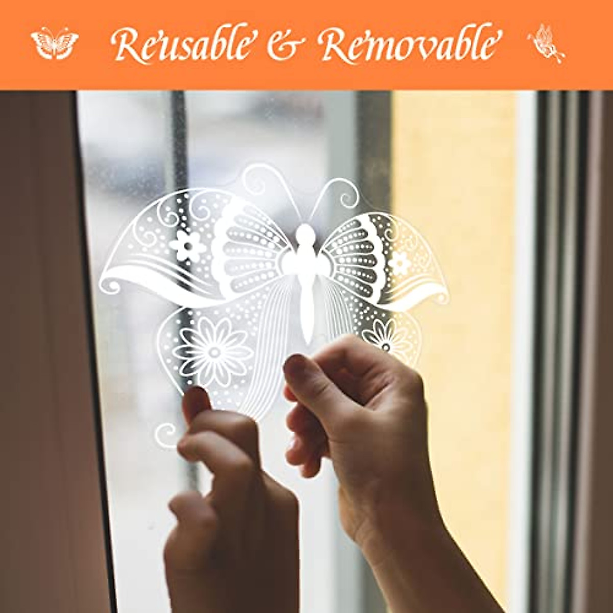 41 PCS Large Butterfly Window Clings - Double Sided White Butterflies Stickers, Reusable Window Decals Bird Alert Static Clings for Door, Glass Decoration, Prevent Bird Strikes (9 Sheets)