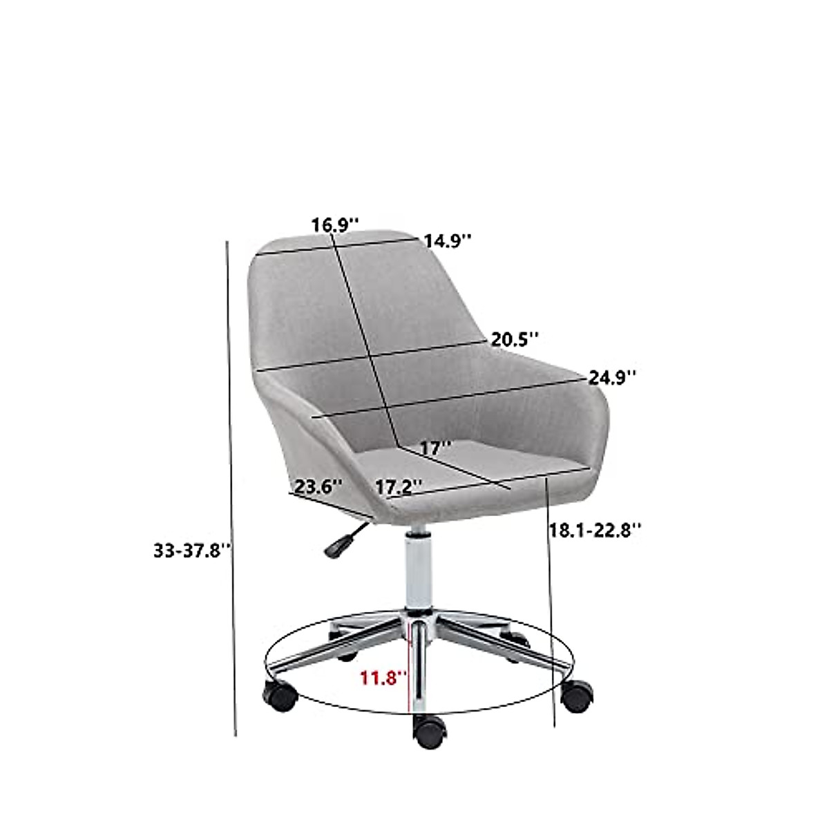BTEXPERT Arm Mid Back Home Computer, Office Task Wheels, Swivel Height Adjustable, Comfy Soft Desk Chair, (5174), Gray Fabric
