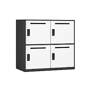 Fumedo 4 Doors Metal Storage Cabinet with Lock, Organizer,Steel Locker for Office, Home, Bank, School, Gym,Bedroom,Living Room. (Key Lock, Grey and White)