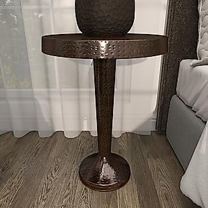 Deco 79 Metal Side End Accent Table Hammered Pedestal End Table, Side Table 19" x 19" x 26", Bronze