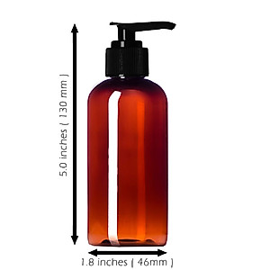 4oz Plastic Amber Bottles (6 Pack) BPA-Free Squeeze Containers with Pump Cap, Labels Included