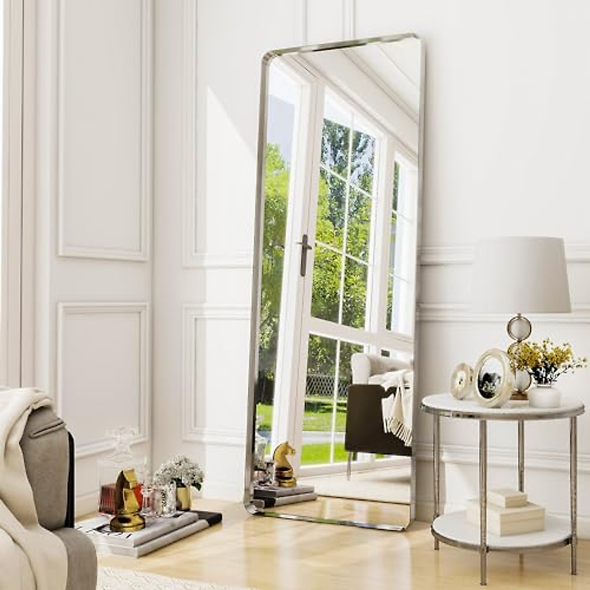 VooBang Full Length Mirror Deep Framed 21x64 Inch Floor Stand, Leaning or Dressing Modern Sleek and Chic Design Ideal for Bedroom, Closet, or Entryway Silver