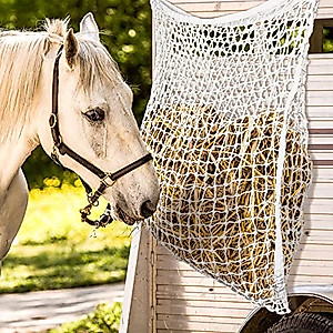 Riakrum 4 Pcs Hay Net White Slow Feed Hay Net Bag Hay Bags for Horses 35 x 31 Inch Horse Feed Bag Horse Feeding Supplies for Horse Feeder Full Day Feeding Horses Goat Stall Trailer