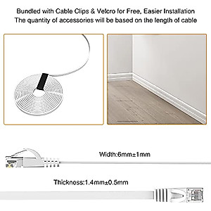 Lovicool Flat Cat6 Ethernet Cable 75ft White High Speed Internet Patch Cable, Computer LAN Cable RJ45 Ethernet Cord with Cable Clips for Router/Modem/PS4/Switch/Xbox/Gaming 75 feet