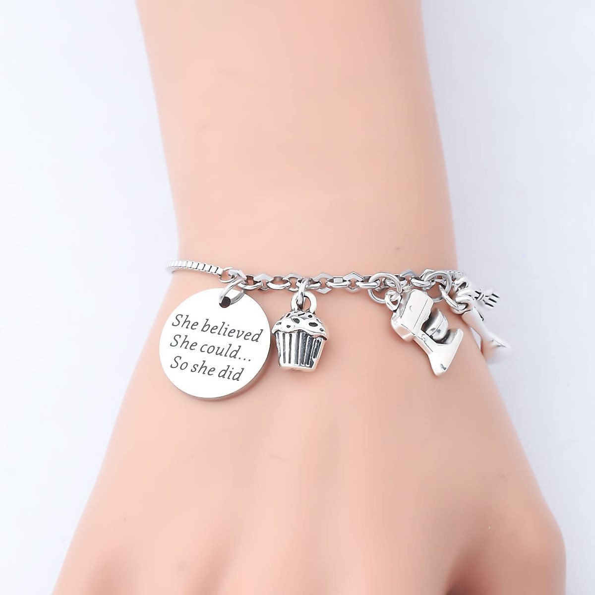 PLITI Baker Bracelet Culinary Student Gift Culinary School Graduation Gift She Believed She Could So She Did Bangle (she believed Baker bg)