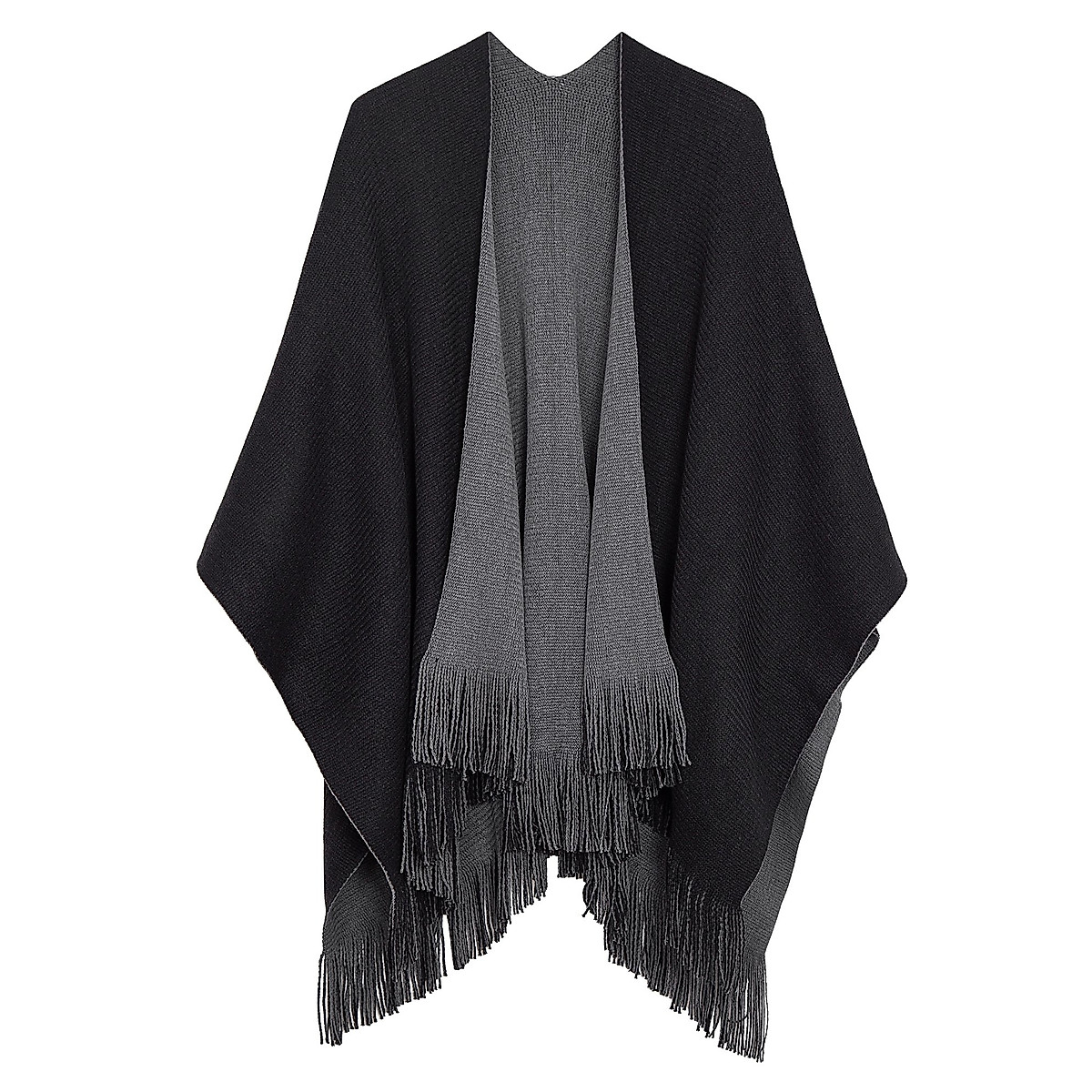 Urban CoCo Women's Vintage Poncho Cape Tassel Shawl Wrap Cardigan Coat (Black)