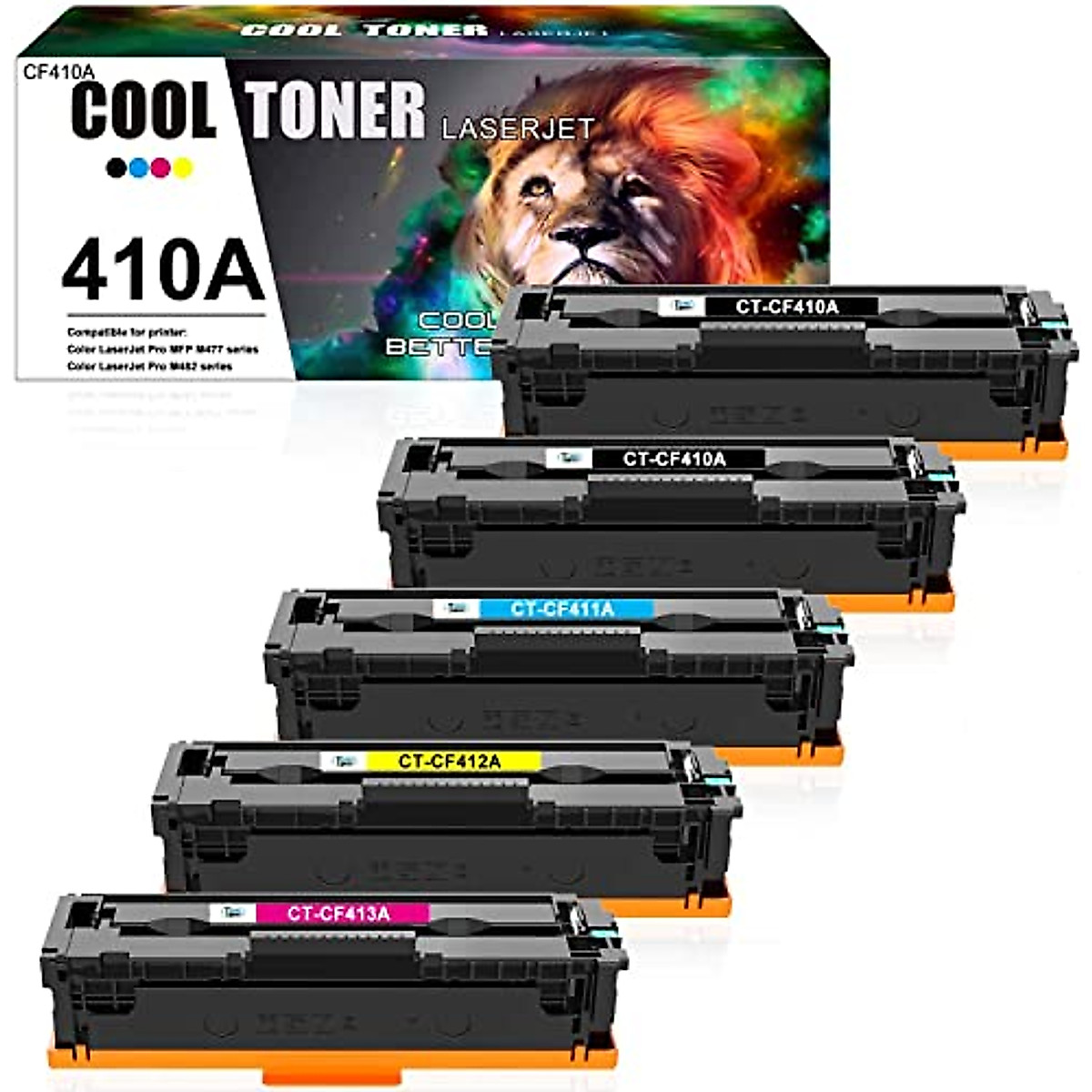 Cool Toner Compatible Toner Cartridge Replacement for HP 410A 410X Toner for HP Color Pro MFP M477fnw M477fdw M477fdn M477 Pro M452dn M452nw M452dw M452 Printer Toner (K/K/C/M/Y, 5 Packs)