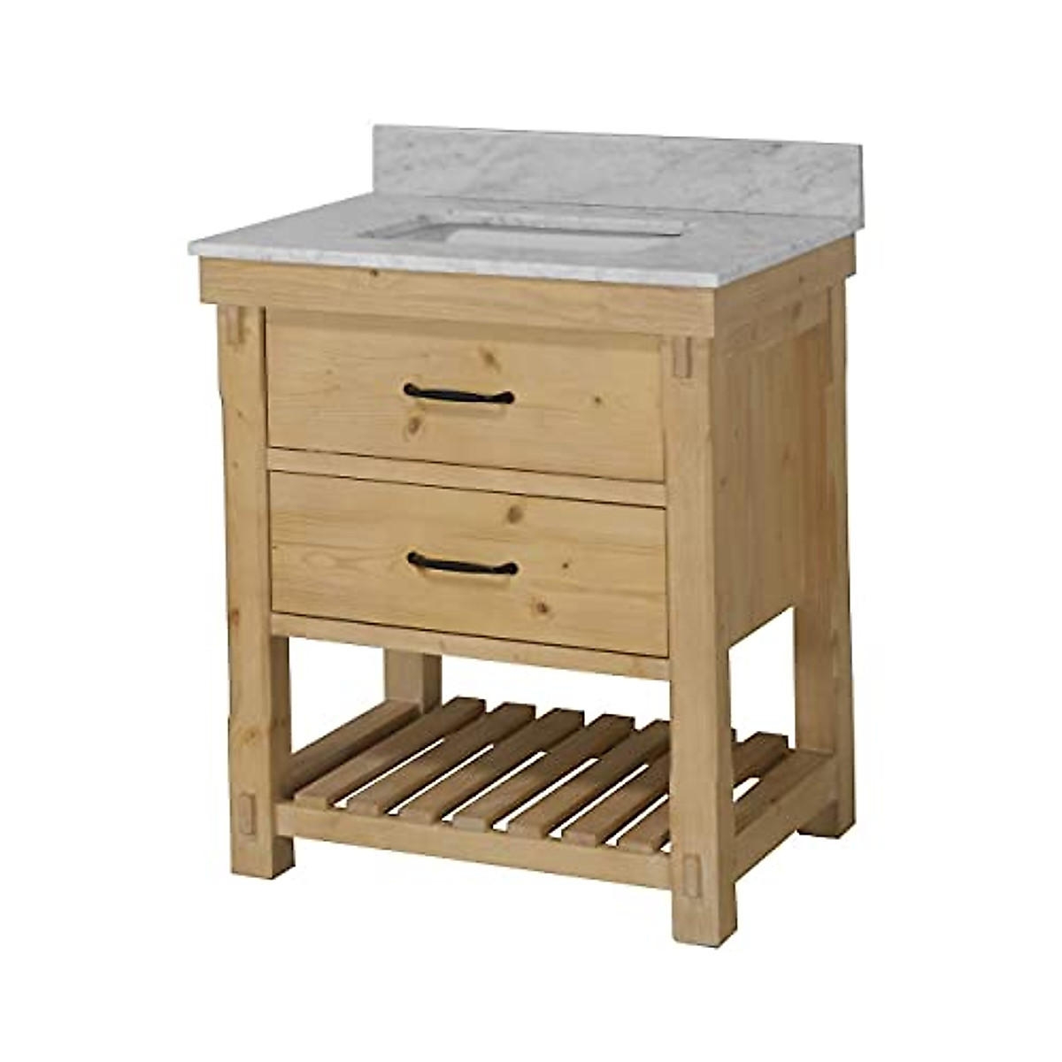 Birmingham 30-inch Bathroom Vanity (Carrara/Driftwood): Includes Driftwood Cabinet with Authentic Italian Carrara Marble Countertop and White Ceramic Sink