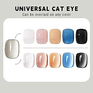 HOSAILY 15ml Cat Eye Gel Nail Polish, New Mirror Nude White Diamond Glitter Holographic Shiny Nail Polish with Magnet, Reflective Translucent UV Gel for Salon Home DIY Nail Manicure