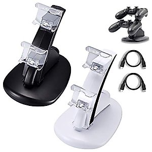2 Pack PS4 Controller Charger, Playstation 4 / PS4 / PS4 Pro / PS4 Slim Controller Charging Dock Stand Stations with Dual Micro USB Fast Charging & LED Indicator (Black & White)
