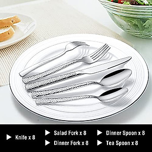 Hammered Silverware Set, 40-Piece Stainless Steel Square Flatware Set for 8, Food-Grade Tableware Cutlery Set, Utensil Sets for Home Restaurant, Mirror Finish, Dishwasher Safe