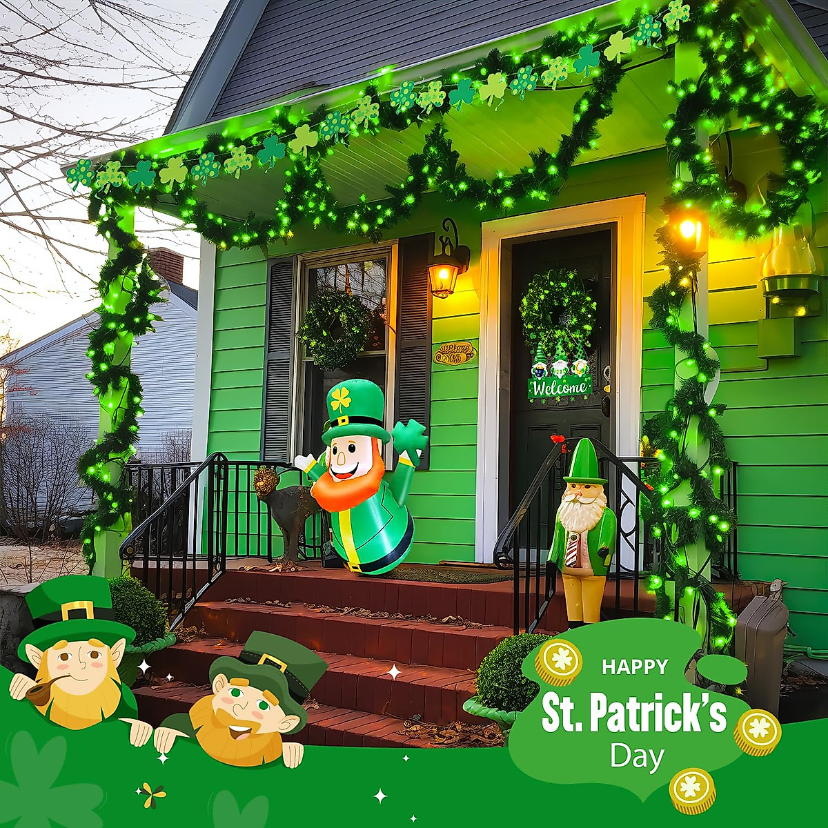 JMEXSUSS 500 LED Green St Patricks Day Lights, 8 Modes Christmas Lights Outdoor Plug in, 173ft Green String Lights for Christmas Party Xmas St Patricks Day Decorations