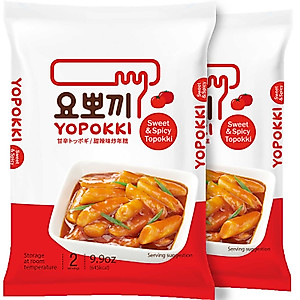 Yopokki Instant Tteokbokki Pack (Sweet Mild Spicy, Pack of 2) Korean Street food with sweet and moderately spicy sauce Topokki Rice Cake - Quick & Easy to Prepare