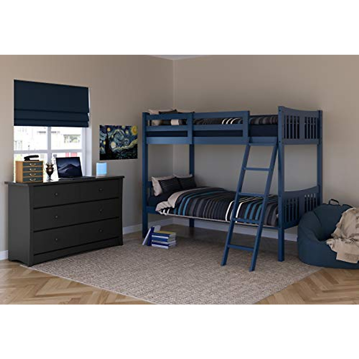 Storkcraft Caribou Twin-over-Twin Bunk Bed (Navy) – GREENGUARD Gold Certified, Converts to 2 individual twin beds