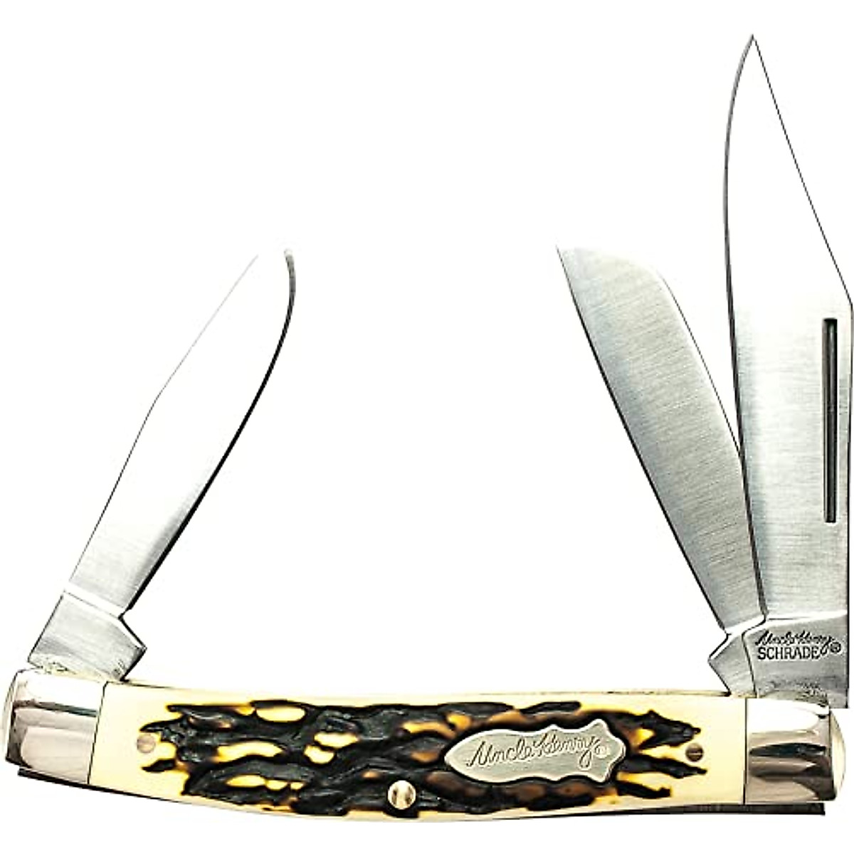 Uncle Henry 885UH Senior Rancher 6.9in Folding Pocket Knife with Stainless Steel Clip-Point Blade, Sheepsfoot Blade, Spey Point Blade, and Staglon Handle for Hunting, Camping, EDC