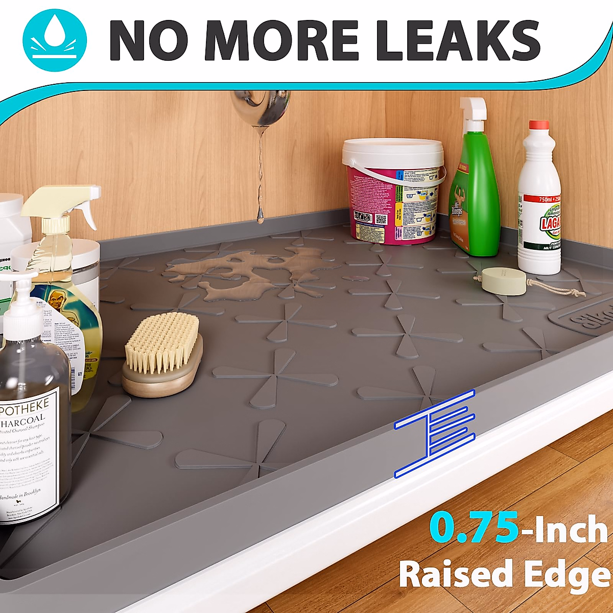 SIKADEER Thicken Under Sink Mat 22" x 19", Waterproof Food-Grade Silicone Tray, Reinforced Protector for Bathroom and Kitchen Cabinets, Easy to Clean, Flexible Shelf Liner Drip Tray