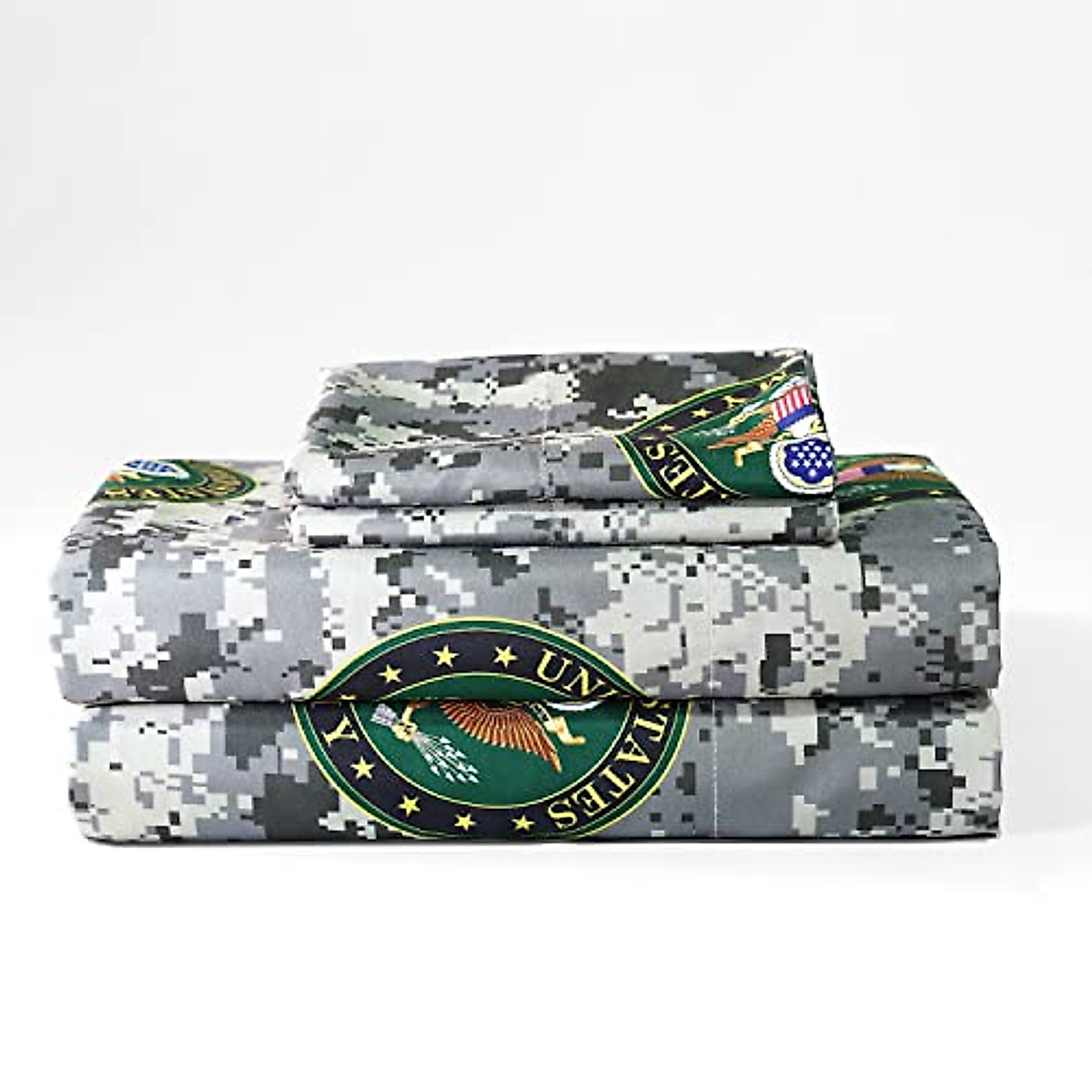 VISI-ONE US Army Camouflage Twin Sheet Set - 3 Piece Military Camo Bedding - Premium Microfiber Super Soft Plain Weave Fabric - Easy Care Machine Washable Army Bedding for Bedroom