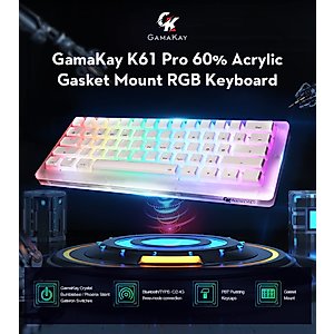 GK GAMAKAY K61 Pro 60% RGB Gasket Mechanical Keyboard, Bluetooth/USB-C Wired/2.4GHz Wireless 61 Keys Hot Swap Gaming Keyboard with CNC Acrylic Base Pudding PBT/ABS Keycaps (Gateron Red Switch)