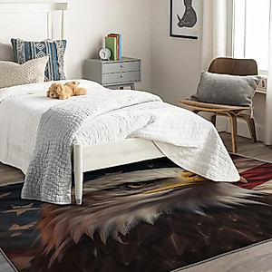 Bald Eagle Rug & Home Decor - Washable Rug 3x5 - American Flag Rugs for Entryway Living Room Bedroom - Non Slip Soft Indoor Door Mat - Small Area Rug - USA Flag Carpet - Bald Eagle Room Decor