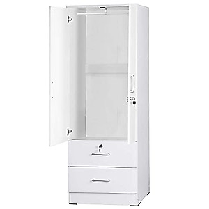 Better Home Products Grace Armoire Wardrobe with Mirror & Drawers in White
