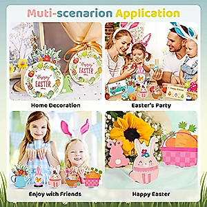 15Pcs Easter Tiered Tray Decor, Lucomb Easter Decorations Happy Easter Wood Signs Truck Full of Eggs, Farmhouse Signs Carrot Egg Bunny Decor for Easter Day Home Farmhouse Rustic Spring Decorations