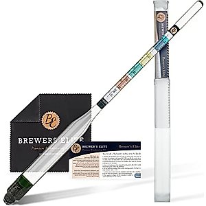 Brewer's Elite Hydrometer - for Home Brew Beer, Wine, Mead and Kombucha - Deluxe Triple Scale Set, Hardcase and Cloth - Specific Gravity ABV Tester