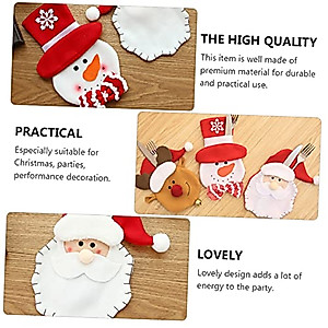 YARNOW 6pcs Christmas Snowman Elk Cutlery Set Stocking Holder Stand Dining Room Decor for Table Hanging Stocking Spoon Bag Tableware Organizer Elk Decor Party Supplies Pocket Elder