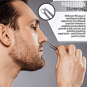 rinocos [Made in Korea] Hand-Made Nose Hair Trimmer for Men - Nasal Clippers, Nose Hair Clippers, 304 Surgical-Grade Stainless Steel, Eyebrow Trimmer, Third-Generation Craftmanship (Silver)