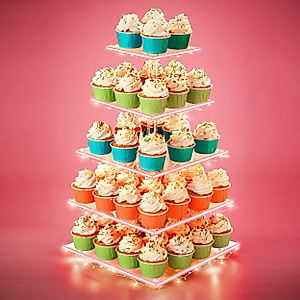 Utopia Home - Acrylic Cupcake Stand with LED Light Strings - 3 Tier Premium Cupcake Tower - Cup Cake Tier Stand for Dessert Table - Ideal for Weddings Birthday Parties - Pack of 1 - Red