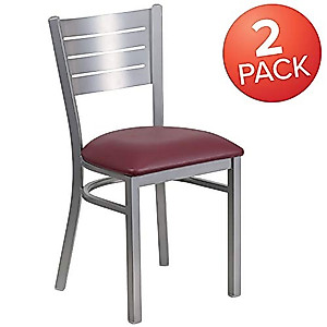 Flash Furniture 2 Pk. HERCULES Series Silver Slat Back Metal Restaurant Chair - Burgundy Vinyl Seat