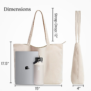 VANDEL Corduroy Tote Bag for Women and Men with Zipper and Inner Pockets. Beige Zipper Tote Bag, Cute Tote Bag Aesthetic