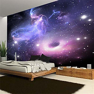 BEVEPE Purple Universe Stars Galaxy Wall Murals, 3D Wall Mural Wallpaper for Bedroom Walls, Wall Stickers Decals Good Breathability Apply to Bathroom Kitchen（78.7" W x 55.2" H）