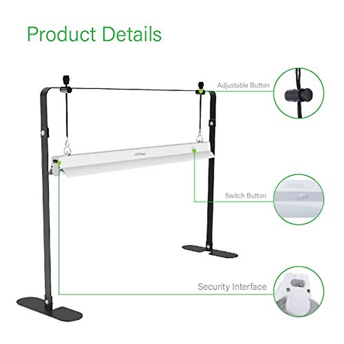 iGrowtek 2ft Grow Light for Seed Starting,LED Grow Lamp for Indoor Plants,Seedling Grow Light with Stand,Seed Starter Light Kit with Natural White Spectrum,Height Adjustable,Iron Frame,ON-Off Switch