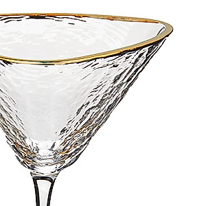 Sister.ly Drinkware Handmade Hammered Martini Glasses with Gold Rim - Gold Rimmed Martini Glasses Set of 2 and 2 Gold-Plated Cocktail Picks, Unique Martini Glass. Perfect For Cocktails.