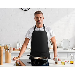 Utopia Kitchen Adjustable Bib Apron (2-Pack) Water Oil Resistant Chef Cooking Kitchen Aprons with Pockets for Men Women (Black)